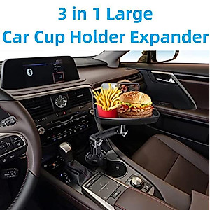 Kelofam Larger Cup Holder Tray, 10 inch Car Food Tray for Eating, Detachable 3 in 1 Car Cup Holder Expander and 360° Rotating Car Cup Holder Tray Table with Phone Holder, Road Trip Essentials