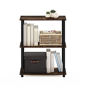 Furinno Turn-S-Tube 3-Tier Compact Multipurpose Shelf Display Rack with Square Tube, Amber Pine/Black