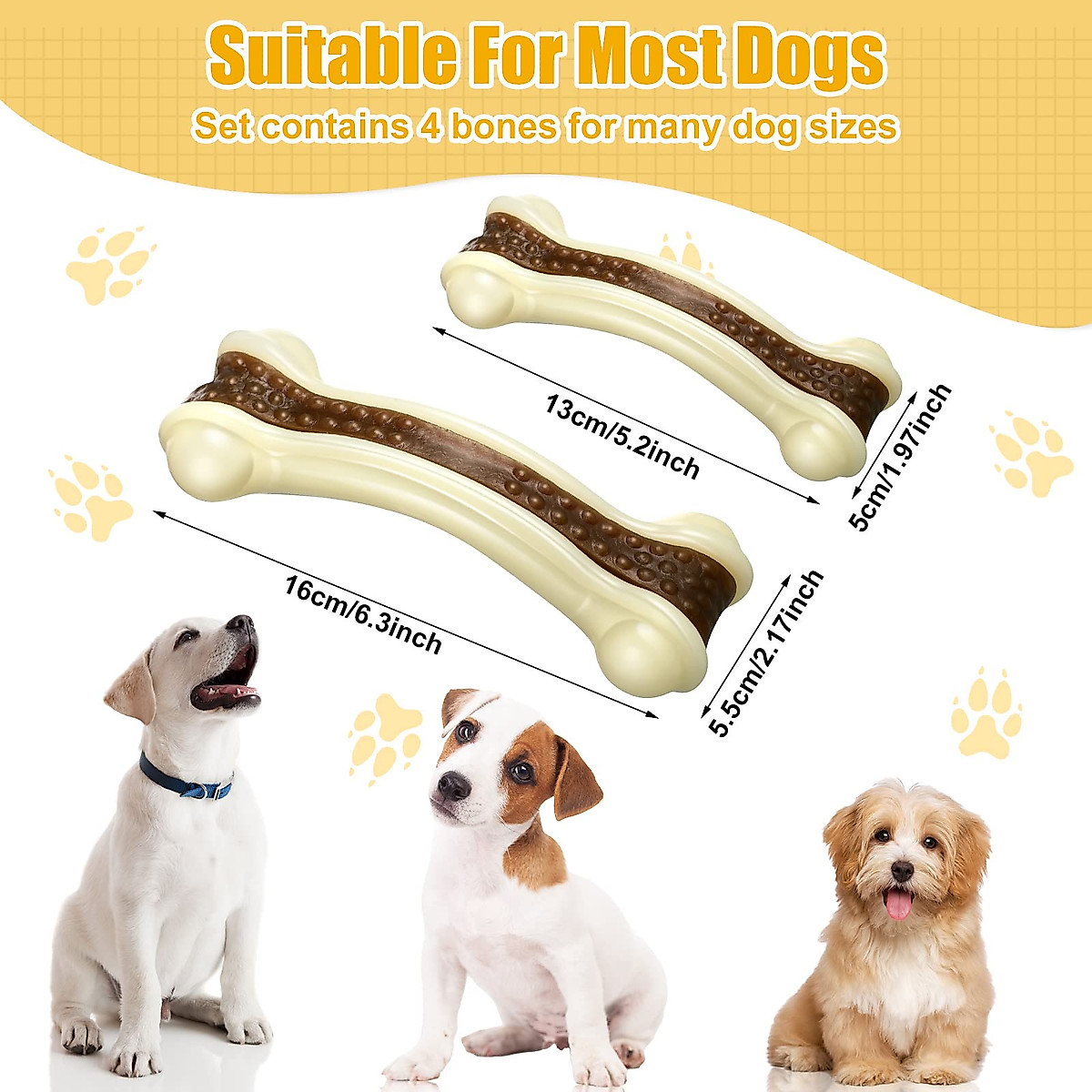 Sosation Chew Toys for Aggressive Chewers Large Breed Beef Flavor Dog Teething Chew Toys Bones Durable Nylon Bones for Large Puppies, 6.3 Inch(Large, Medium)