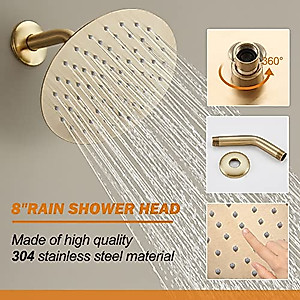 Holispa Gold Tub Shower Faucet, Shower Faucet Set with 8-Inch Rainfall Shower Head and Tub Spout, Shower Tub Faucet Set Complete (Included Shower Valve), Tub Shower Trim Kit, Brushed Gold