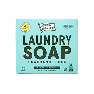 Ingredients Matter Powder Laundry Soap - Fragrance Free, Hypoallergenic Detergent, Natural & Eco-Friendly, Plastic Free, Made in USA, Natural Essential Oils & Dermatologist Tested - 36 oz, 72 Loads