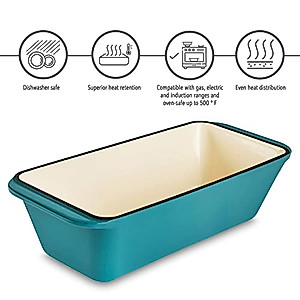 WEES-CK Enameled Cast Iron Loaf Pan, Meatloaf Pan, Casserole, and Bread Baking Mold - suitable for all heat sources and dishwasher safe for optimal baking and cooking experience (Turquoise)