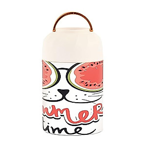 CUPADA Cat Watermelon Food Jar, Funny Summer Time Insulated Hot Food Jars Vacuum 17OZ with Folding Spoon for Work Trip Picnic Camping