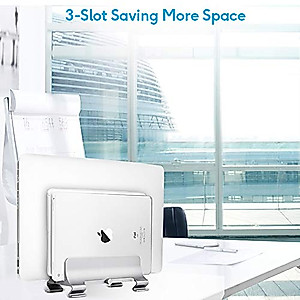 Vertical Laptop Stand [Updated Version],3-Slot Space-Saving Aluminum Desktop Stand Holder with Adjustable Dock Size Compatible for All MacBook/HP/Dell/Surface/Samsung/Chrome Book(Silver)