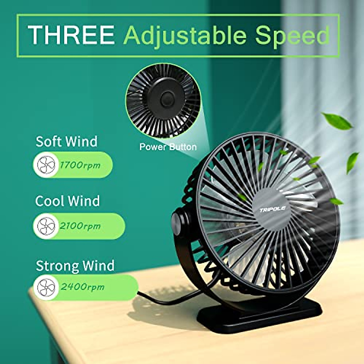 TriPole USB Powered Desk Fan and Lollipop Handheld Fan Bundle 3 Speeds Small Desk Fan 2 Speeds 5000mAh Battery Operated Portable Fan