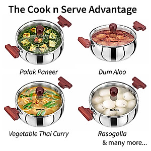 Hawkins 4 Litre Cook n Serve Handi with Glass Lid, Induction Compatible Tri-Ply Stainless Steel Cookware, Cooking Pot, Saucepan, Silver (SSH40G)