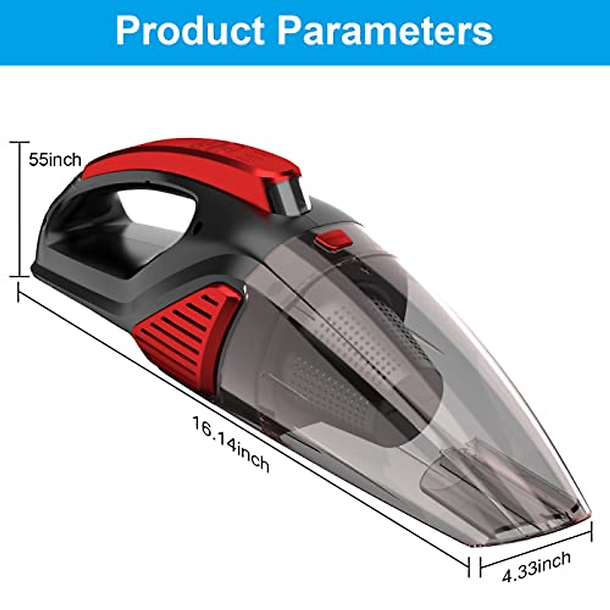 Reserwa Two-Layer Filter Car Vacuum Cleaner with LED Light 7500PA 12V 16.4FT Cable Portable Handheld Car Vacuum Cleaner Wet and Dry Use Auto Vacuum Cleaner