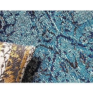 Rugs.com Fleur Collection Rug – 3' Round Light Blue Medium-Pile Rug Perfect for Kitchens, Dining Rooms