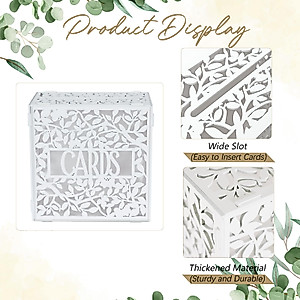 OurWarm White Wedding Card Box for Wedding Reception, Wood Gift Card Box with Slot, Hollow-out Money Envelop Card Box for Wedding Party Graduation Birthday Baby Shower Decorations