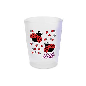 Personalized Custom Text Two Cute Ladybugs Ceramic Shot Glass Cup