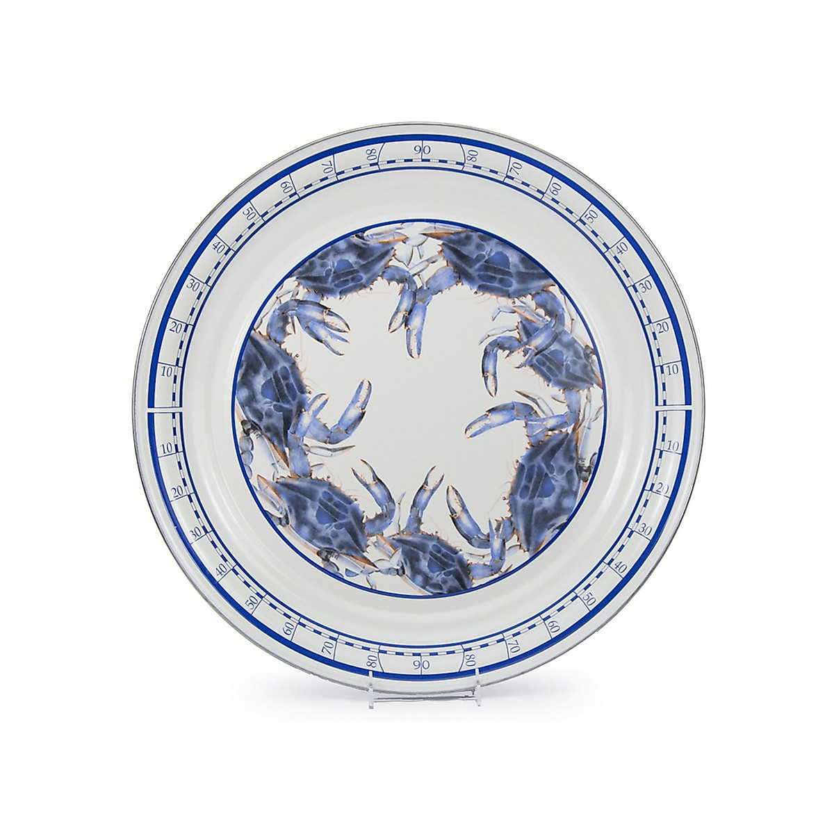 Golden Rabbit Enamelware - Blue Crab Pattern - 20 Inch Round Serving Tray