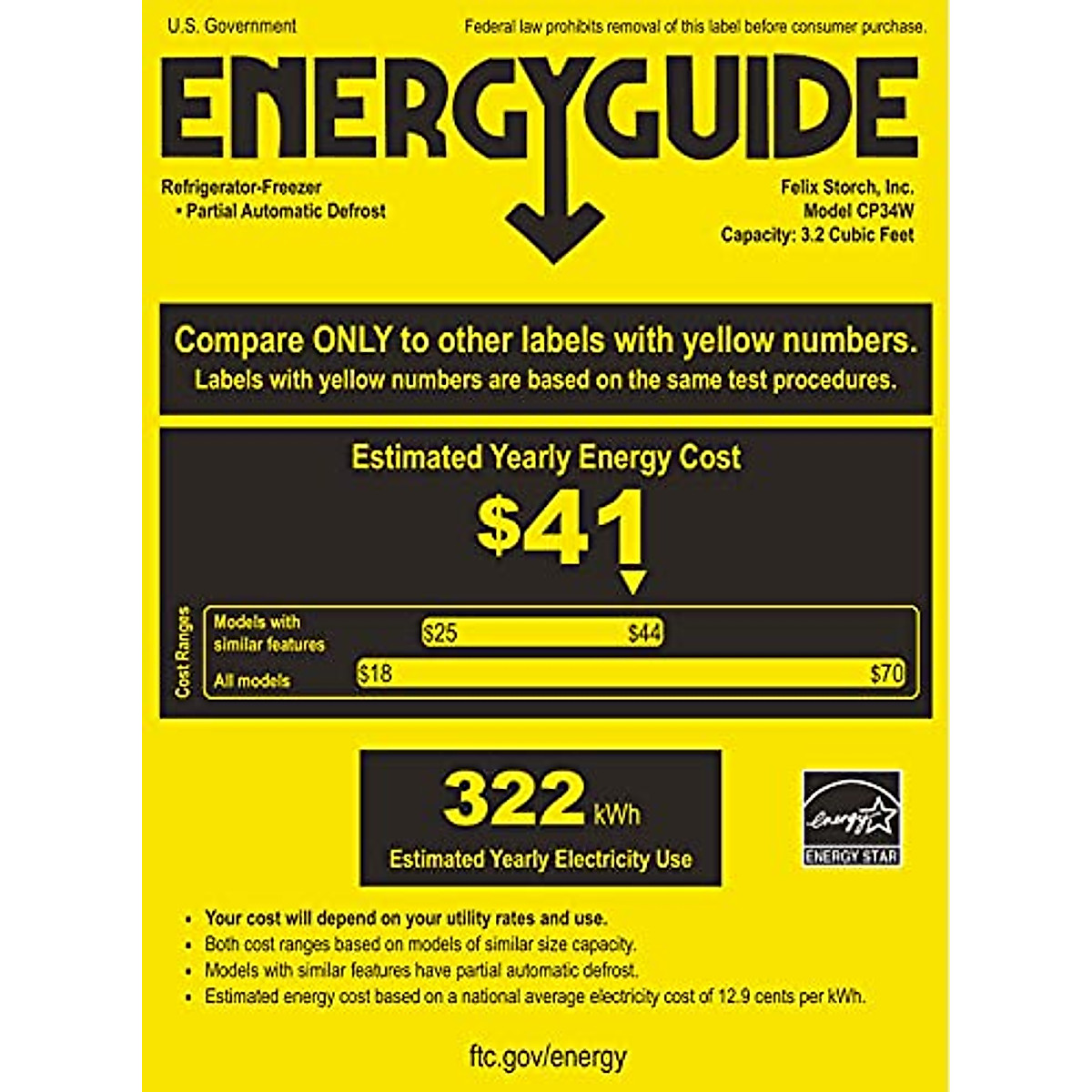 Summit Appliance CP34W ENERGY STAR Certified 19" Wide Counter Height 2-Door Refrigerator-Freezer in White with Cycle Defrost, Adjustable Thermostat, Interior Light