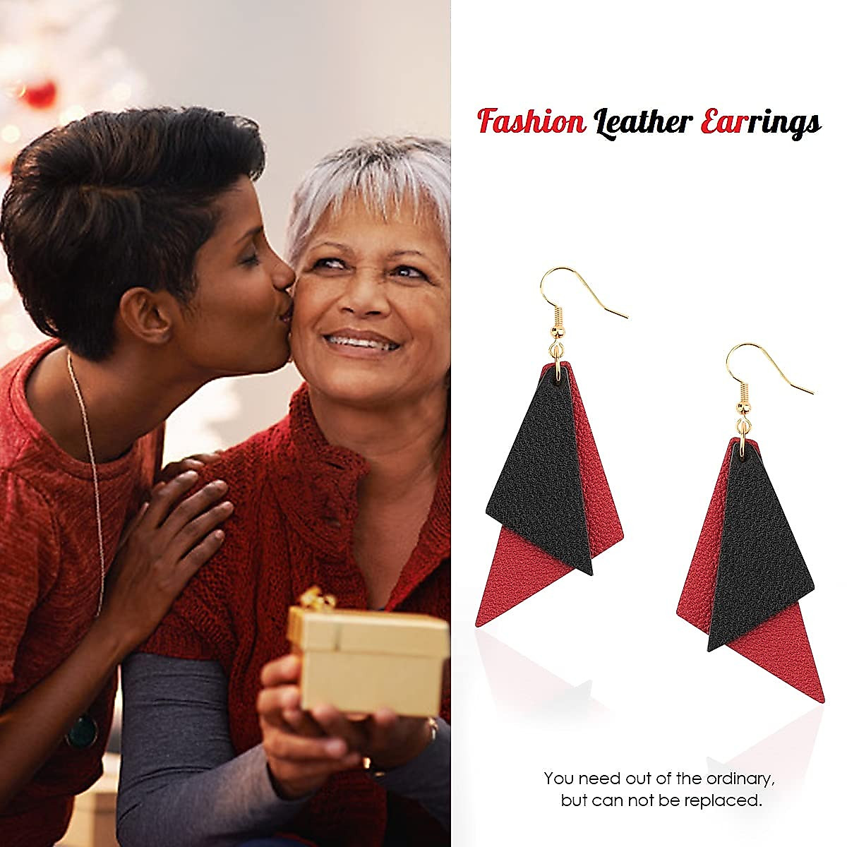 Jagucho Leather Earrings Dangle for Women, Lightweight Hoop Earrings Drop