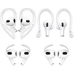 ALXCD Ear Hooks Compatible with AirPods 3 3rd Gen, 1 Pair Anti-Slip Adjustable Soft TPU Earhook, 2 Pairs Silicon Ear Tips Hook, 1 Pair Silicon Ear Hook, Compatible with AirPods 3, 1ch+1h+2s, White