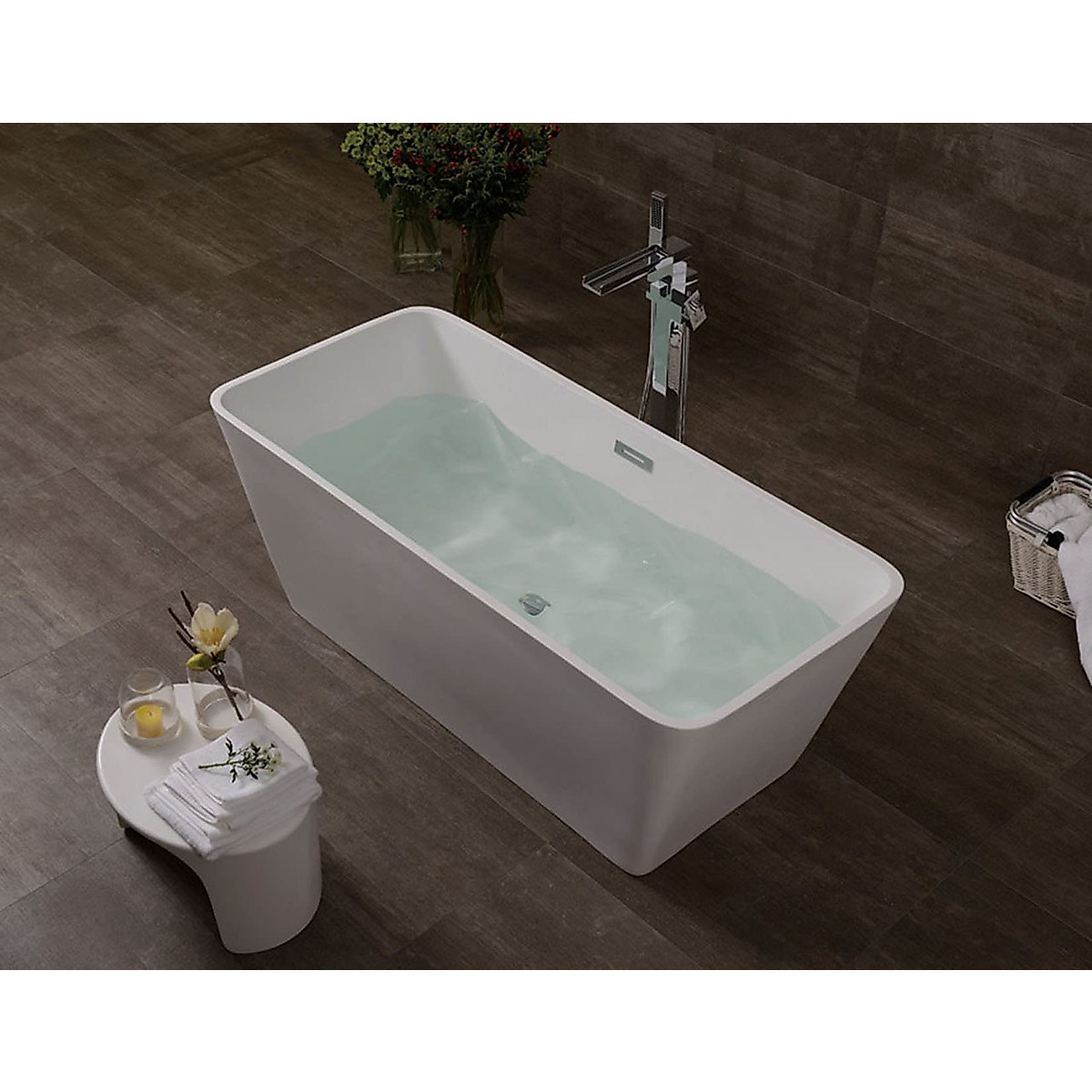 Dowell 076 59" Luxury Contemorary Stone Resin FREE STANDING Bathtub White Modern