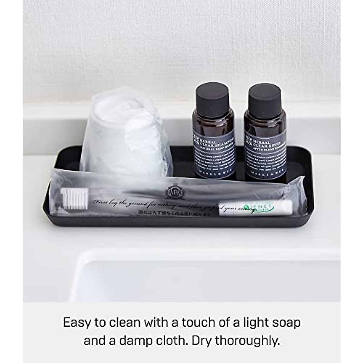 YAMAZAKI home Tower Amenity Tray L Black, Flat,3.5"L x 3.5"W x 1.6"H