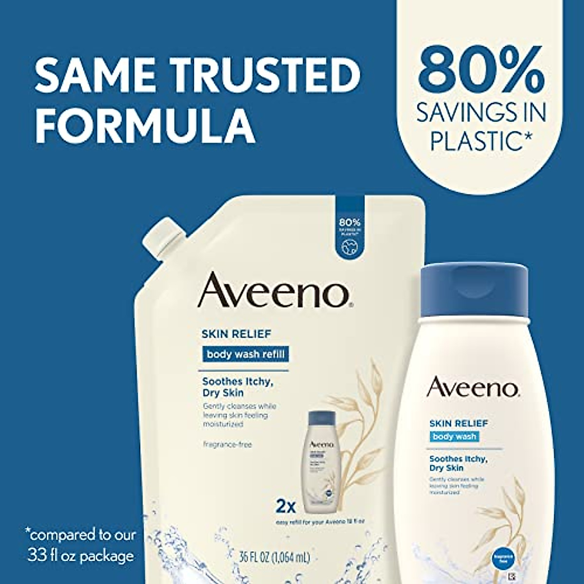 Aveeno Skin Relief Body Wash, Fragrance Free, Refill, 36 Fl. Oz Skin Relief Fragrance-Free Moisturizing Body Wash