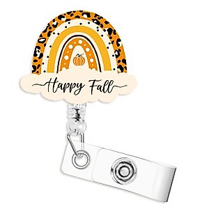 Fall Pumpkin Badge Reel, Retractable Badge Holders, Rainbow Boho Cute Nursing Badge Reel, Holiday Badge Holder with Swivel Clip, Badge Reels Retractable for Nurses, Doctor, Student Teacher Office Work