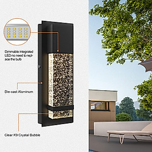 PARTPHONER Modern Wall Sconce, LED Wall Light with Crystal Bubble Glass Modern Porch Light Outdoor Indoor Wall Fixture 12W Lumen 3000K for Doorway Garden Hallway Patio Living Room, 2 Pack