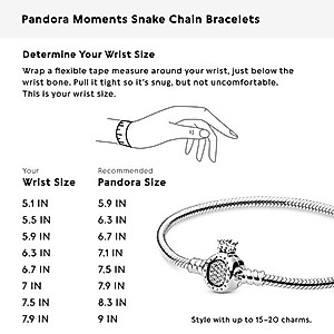 Pandora Moments Crown O Clasp Snake Chain Bracelet - Sterling Silver Charm Bracelet for Women - Compatible Moments Charms - Cubic Zirconia & Sterling Silver - 7.5"
