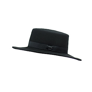 NYFASHION101 Wool Wide Brim Porkpie Fedora Hat w/Simple Band Accent - Black