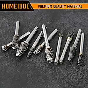 Carbide Burr Set Die Grinder Bits Rotary Tool Bits 1/4" Shank 10 PC Double Cut Wood Carving Accessories Cutting Burrs Metal Grinding Engraving Polishing Porting Trimming
