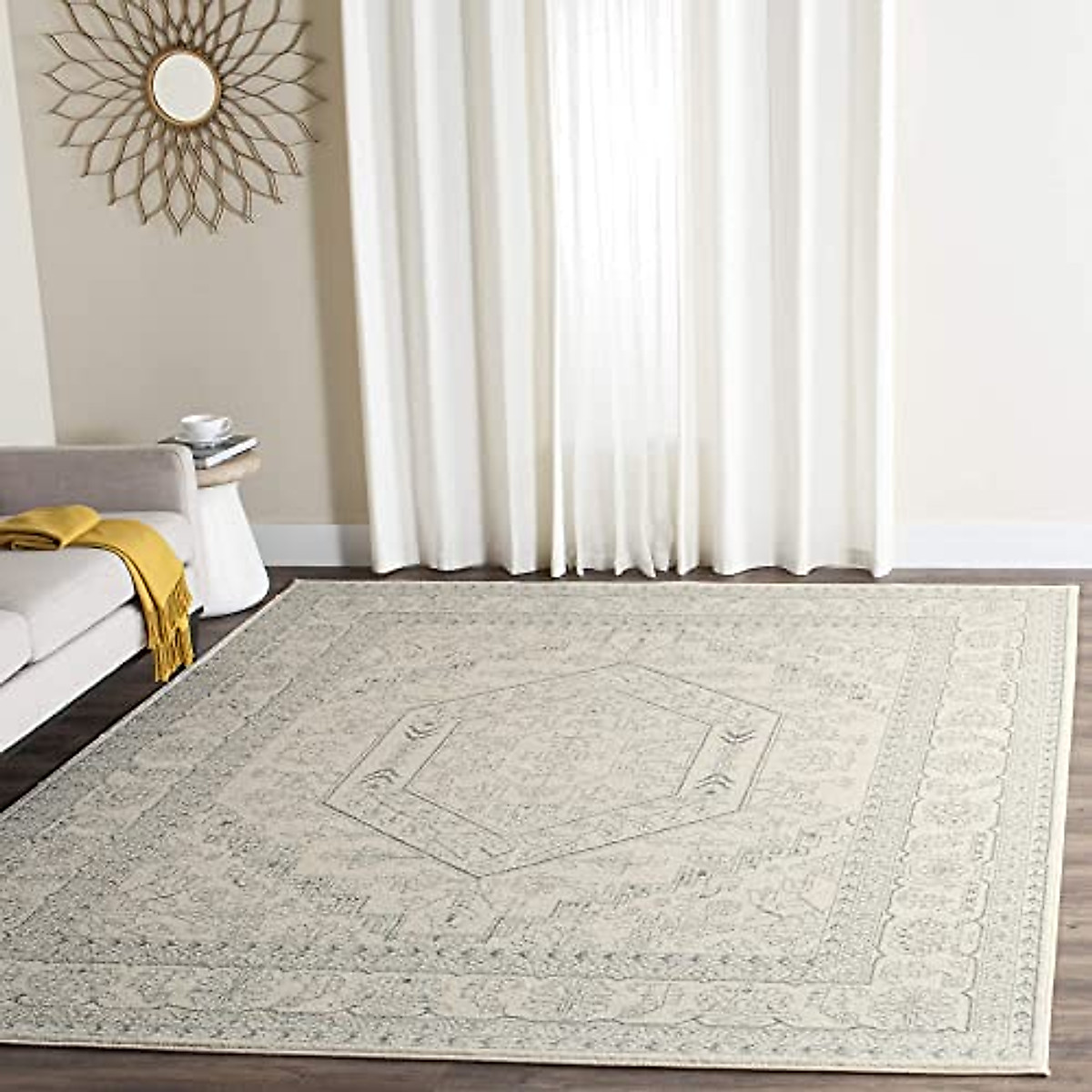 SAFAVIEH Adirondack Collection 8' x 10' Ivory / Silver ADR108B Oriental Medallion Non-Shedding Living Room Bedroom Dining Home Office Area Rug