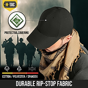 M-Tac Tactical Baseball Cap - Adjustable Plain Workout Ball Cap, Ripstop Hats for Men and Women (Black, M)