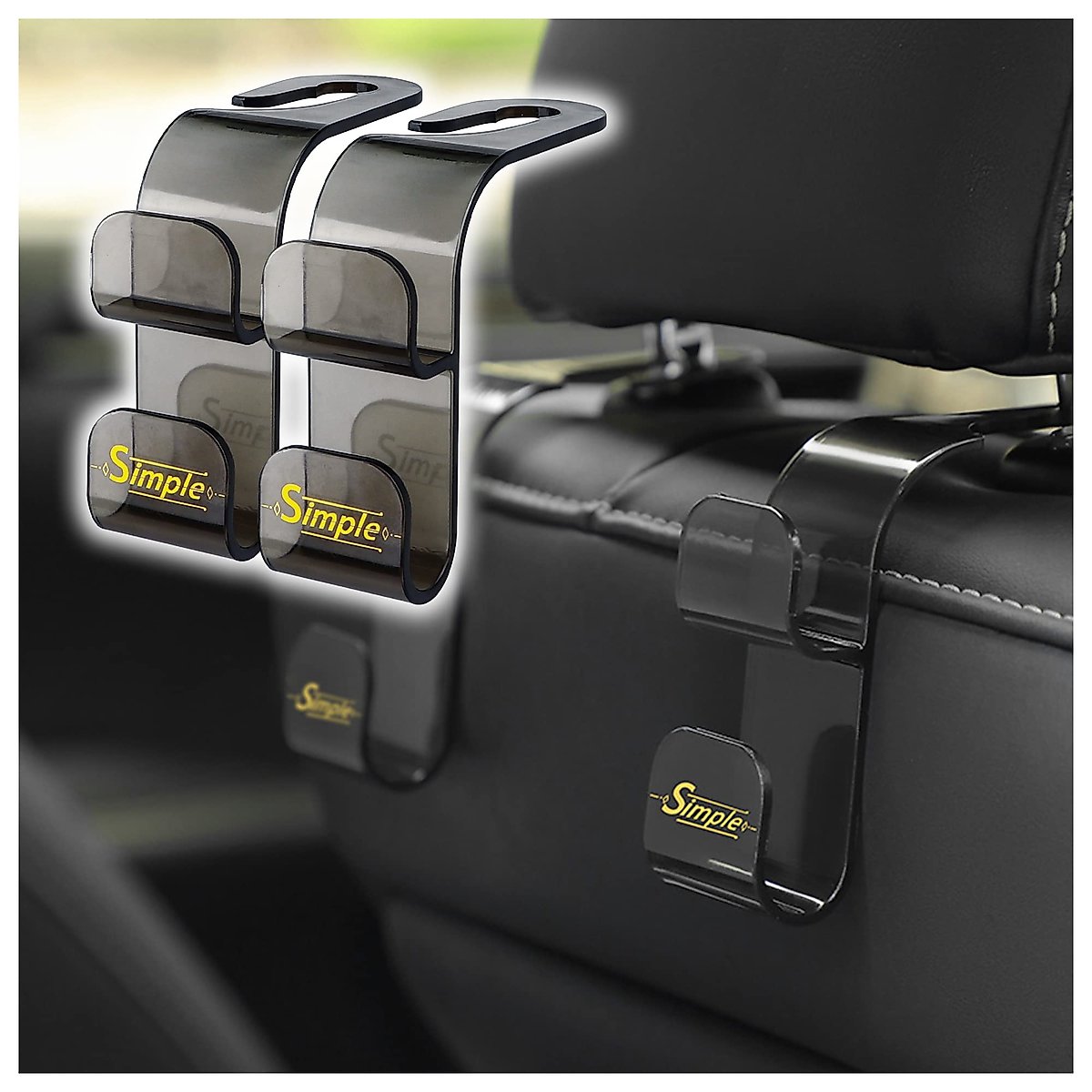 Multi-function 2 in 1 Car Seat Hooks for Purses and Bags with Phone Holder,Organize messy clutter，Adjustable Car Seat Organizer in Headrest (2PCS)