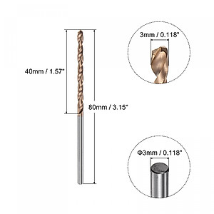 uxcell Twist Drill Bit, 3mm Jobber Drill Bit Nanoscale Titanium Coated K35 Tungsten Carbide Straight Shank 80mm Length for Drilling Stainless Steel Alloy Steel