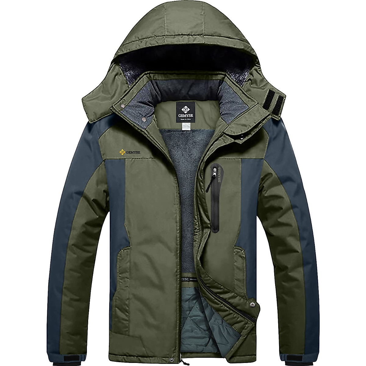GEMYSE Men's Mountain Waterproof Ski Snow Jacket Winter Windproof Rain Jacket (Army Green,Large)