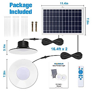 NIORSUN Solar Lights Outdoor, LED Solar Pendant Lights 5000K|4000K|3000K| Dimmable Lighting with Remote Control, 2x16.4ft Cable IP65 Waterproof for Indoor, Garden, Patio, Garage, Camp(2 Pack)
