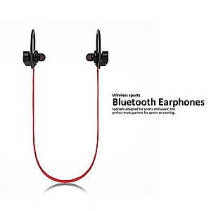 JTD ® Premium Wireless Bluetooth 4.1 Headphones Noise Cancelling Light-Weight Sweat Proof Headphones with Microphone,Great for Sports,Running,Gym Wireless Bluetooth Earphones (Red Wire)