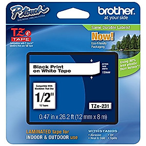 4 Pack Brother P-touch ~1/2" (0.47") Black on White Standard Laminated Tape - 26.2 ft. (8m)