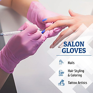 Hand-E Touch Pink Nitrile Disposable Gloves Small, 100 Count - Esthetician, Nail Tech, Microblading, Hair Dye & Stylist, Salon, Cleaning Gloves - Latex Free Gloves