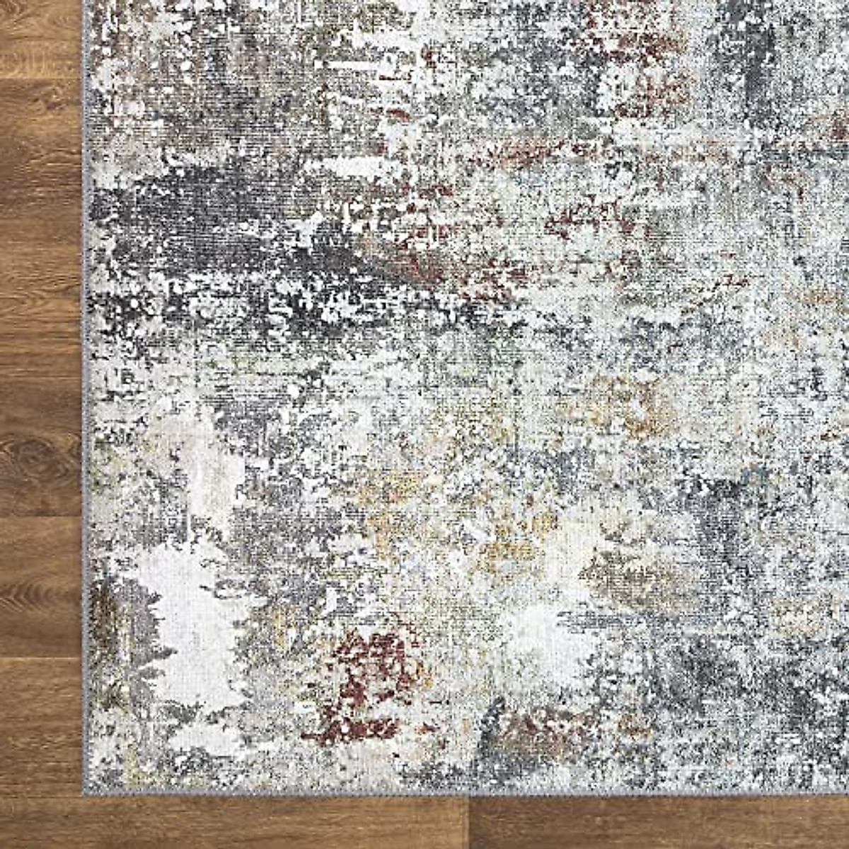 Bloom Rugs Washable Non-Slip 3' x 5' Rug - Gray/Red/Brown Modern Abstract Area Rug for Living Room, Bedroom, Dining Room, and Kitchen - Exact Size: 3' x 5'