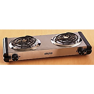Imusa USA GAU-80312US Electric Double Burner 1750-Watts, Stainless Steel, Silver