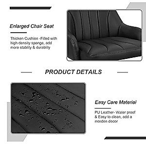 VECELO Bar Stools Set of 2, Adjustable Barstools, Counter Height Stools with Back and Arm, Kitchen Island Stools, Swivel PU Chairs for Pub, Dining Room, Modern Style, Black