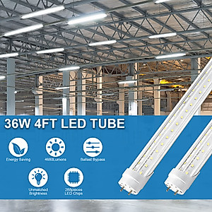 Ghiuop T8 LED Bulbs 4 Foot, 12 Pack 36W 4680LM 5000K Daylight White Type B 4FT LED Tube Lights, T8 T10 T12 Fluorescent Replacement Bulbs, Ballast Bypass, V-Shaped, Double Ended Power, Clear Cover