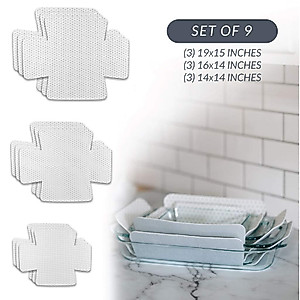 Bakeware Protectors - Set of 9 - Gray - 3 Pieces 19 X 15" Plus 3 Pieces 16 X 14" Plus 3 pieces 14 x 14" – Padded Pot and Pan Protectors To Protect Square And Rectangular Cookware