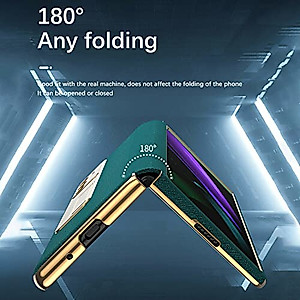 EAXER Compatible with Samsung Galaxy Z Fold 3 5G Case Metal Stand Front with Tempered Glass Cover Luxury Leather Hybrid Plating PC with Kickstand Cover Shockproof Protective Fold Case (Black)