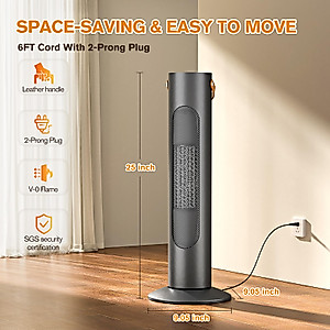 2-1 Electric Space Heaters For Indoor Use, 25" Tower Heater And Fan Combo, 70°Oscillating, 3S Instant Heating,1500W, 3 Heating & Fan Modes, Electric Portable Heater For BedroomOfficeHome, Dark Black
