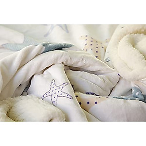 Carstens Starfish Coastal Plush Sherpa Throw Blanket 54" x 68", White
