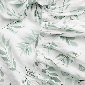 Organic Muslin Fitted Crib Sheet - Organic Crib Sheet for Standard Crib and Toddler Mattresses, Soft and Breathable, Eucalyptus Leaves, 28”x52”