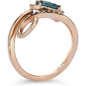 LE VIAN 1/8 Carat Diamond and Oval Blue Topaz Bypass Ring for Women in 14k Rose Gold (G-H/Fancy Brown, VS2-SI1, cttw) Anniversary Promise Ring Size 8