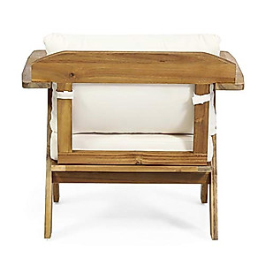 Christopher Knight Home Arcola Outdoor Acacia Wood Club Chairs with Cushions (Set 2), Teak Finish, Beige