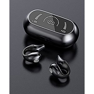 Ear-Clip Bone Conduction Headphones Bluetooth 5.3, Painless Wireless Open Ear Clip on Headphone,Waterproof Mini Sport Running Earring Earphone, Noise Cancelling HiFi Quality Long Battery Life (Black)