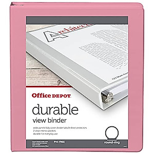 Office Depot® Brand Durable View 3-Ring Binder, 1" Round Rings, 49% Recycled, Pink