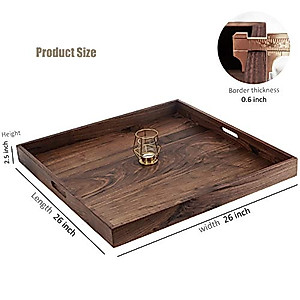 MAGIGO 26 x 26 Inches Extra Large Square Black Walnut Wood Ottoman Tray with Handles, Serve Tea, Coffee Classic Wooden Decorative Serving Tray