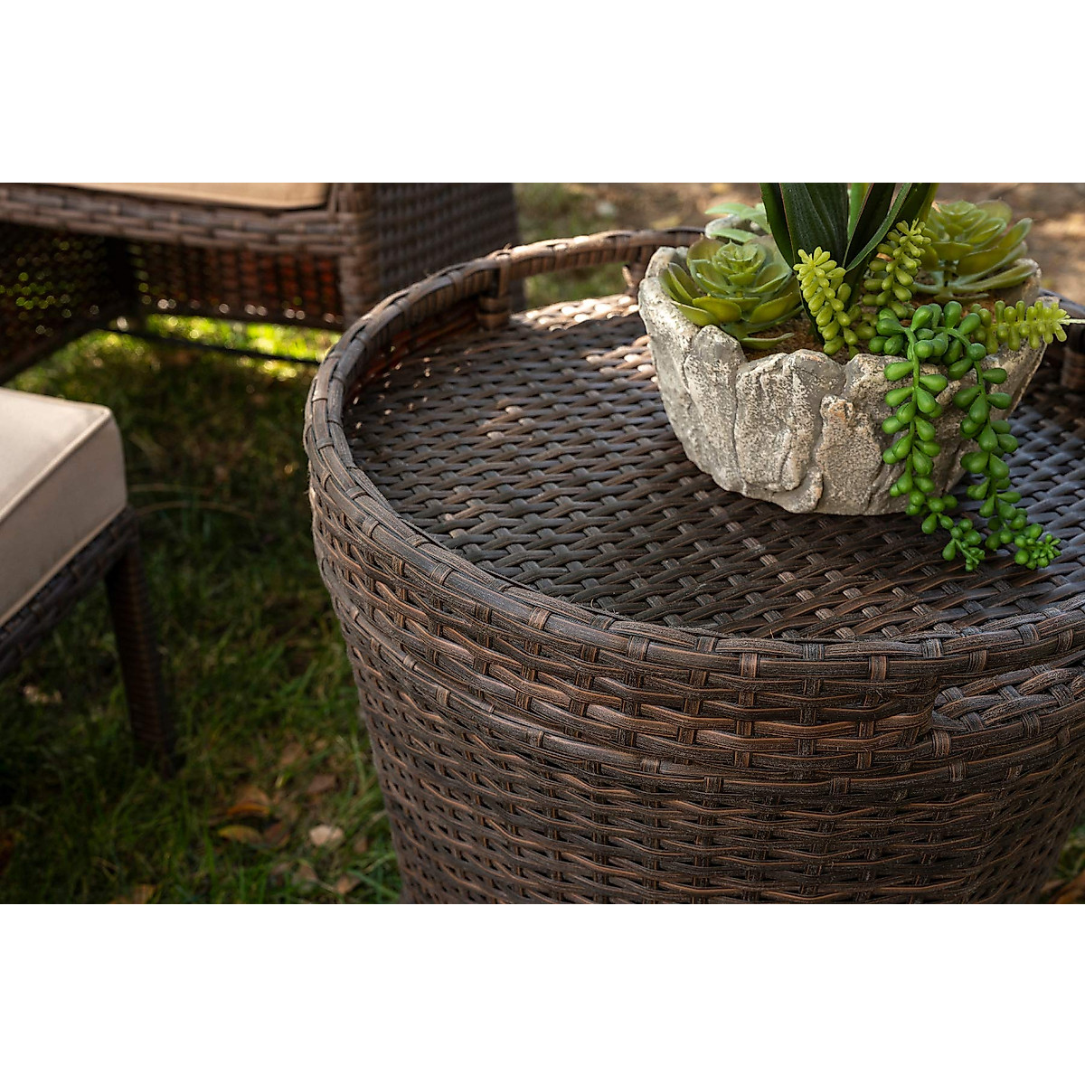 Barton 5 Piece Bistro Sofa Set w/Cushions 2 Chairs 2 Ottomans Multipurpose Outdoor Patio Wicker Rattan Furniture Space Saving